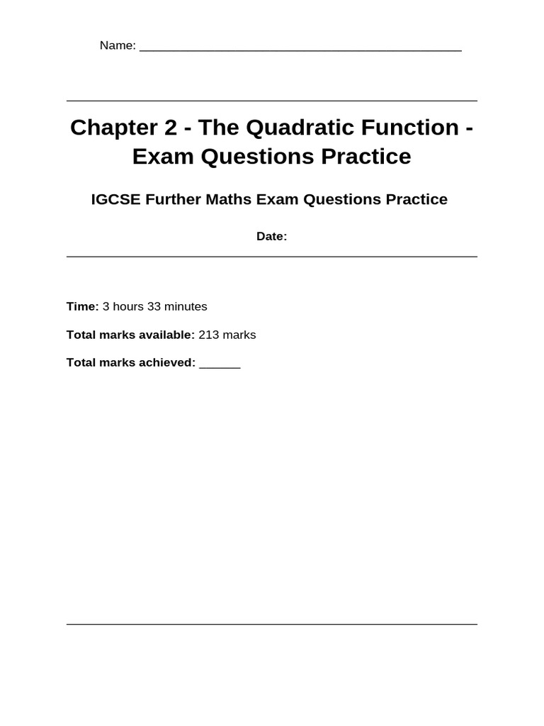 Chapter 2 Quadratics Year 11 FM 2 | PDF | Equations | Quadratic Equation
