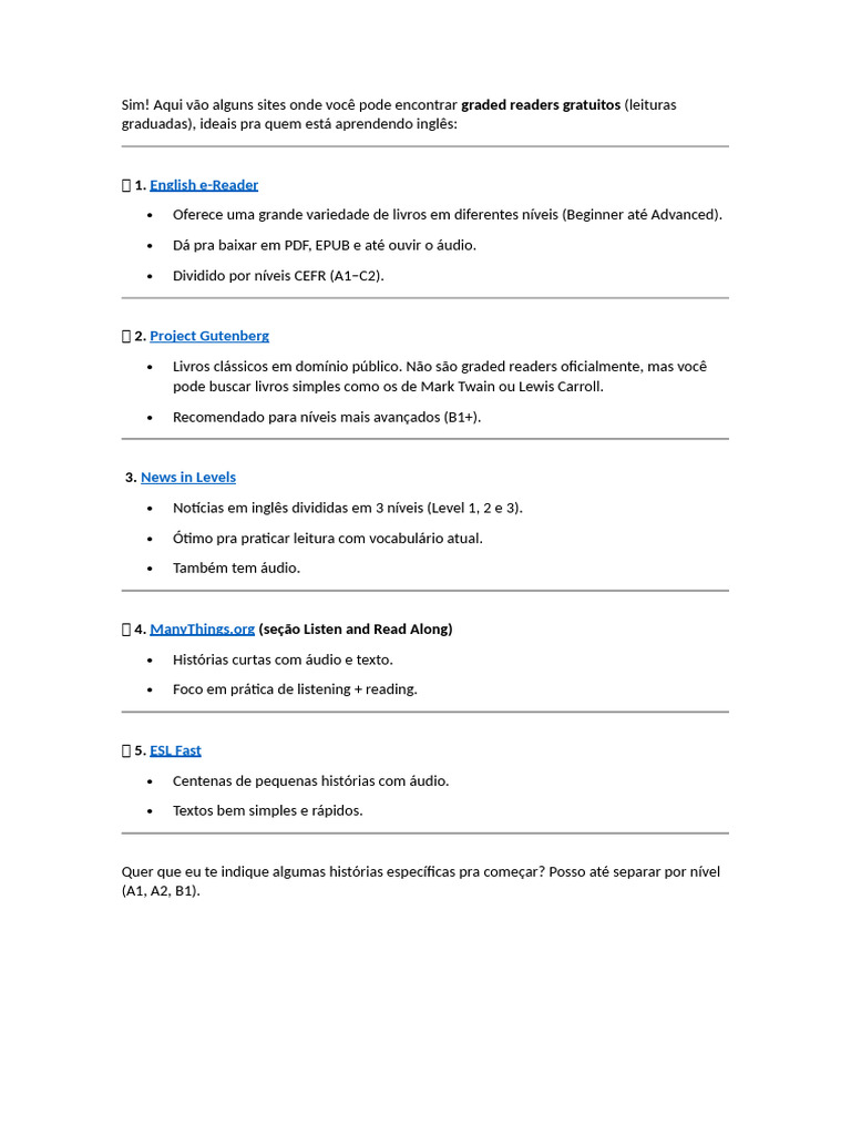 Graded Readers Gratuitos para Aprender Inglês | PDF