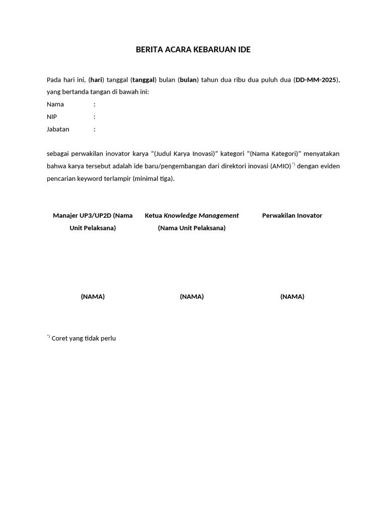 Berita Acara Kebaruan Ide | PDF