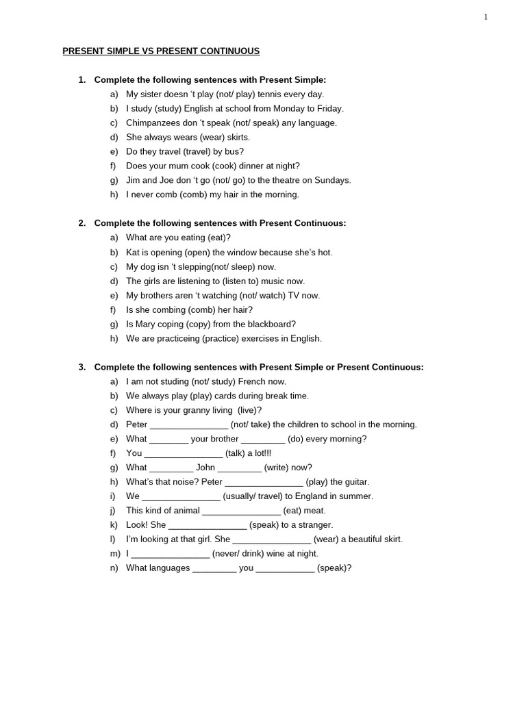 Present Simple and Continuous | PDF