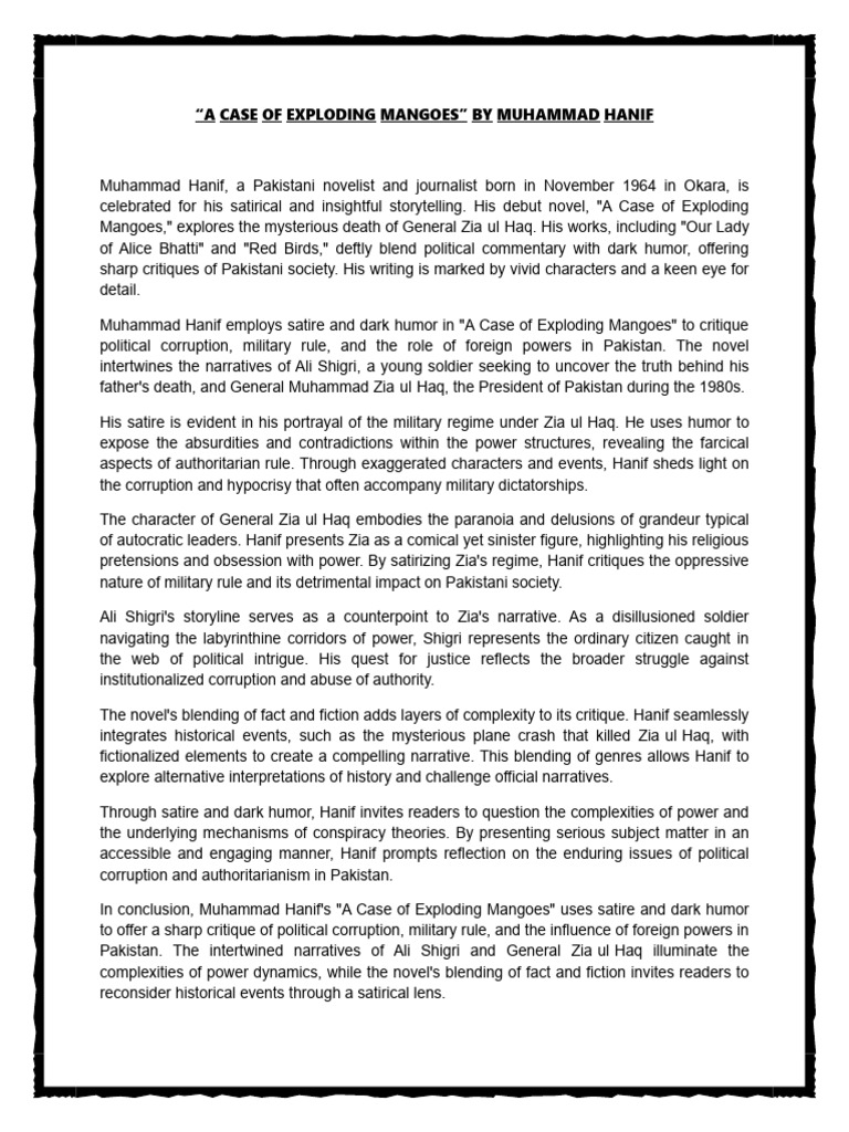 A Case of Exploding Mangoes | PDF | Muhammad Zia Ul Haq | Satire