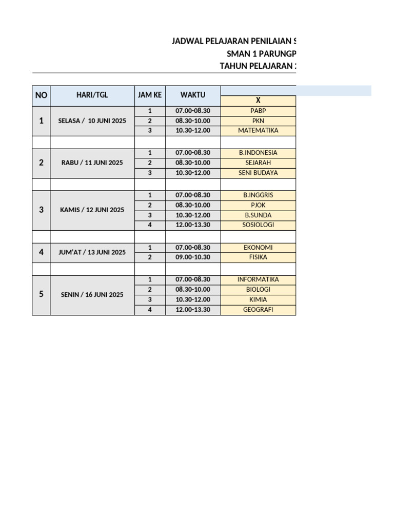 Jadwal Pelajaran Psat 2425 | PDF