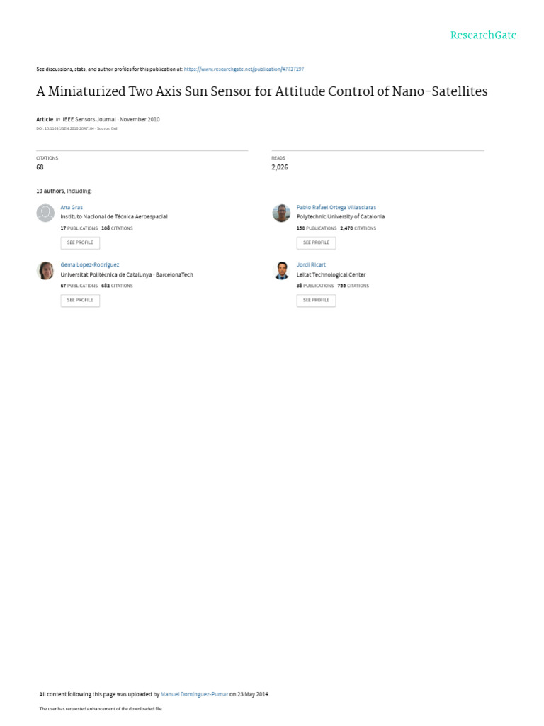 A Miniaturized Two Axis Sun Sensor For Attitude Co | PDF