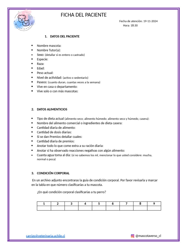 Ficha Del Paciente - Asesoria Nutricional Doris | PDF