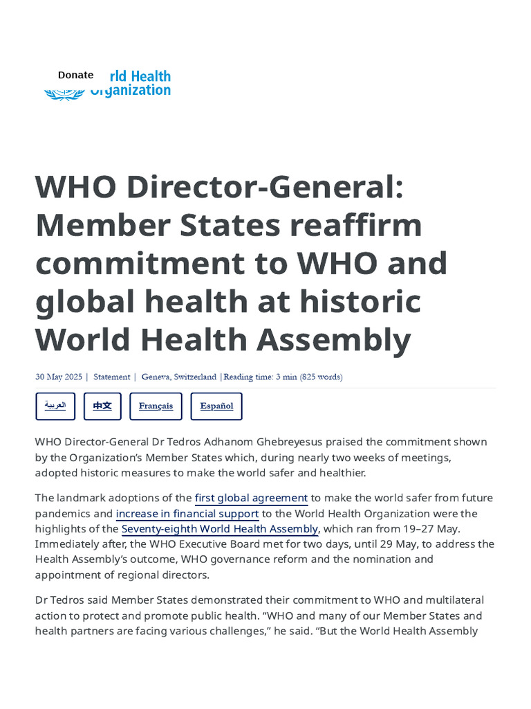 WHO Director-General - Member States Reaffirm Commitment To WHO and ...