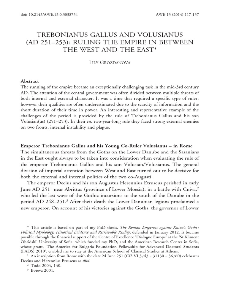 Trebonianus Gallus and Volusianus (AD 251-253) | PDF | Roman Empire ...