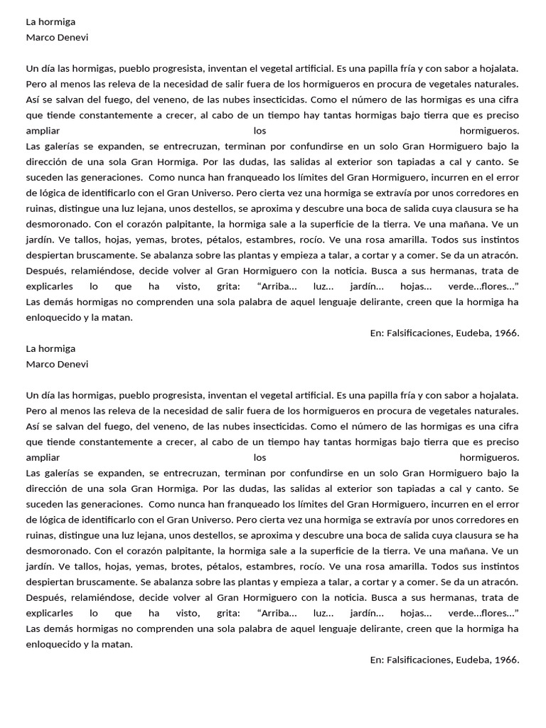 Marco Denevi - La Hormiga | PDF | Hormiga