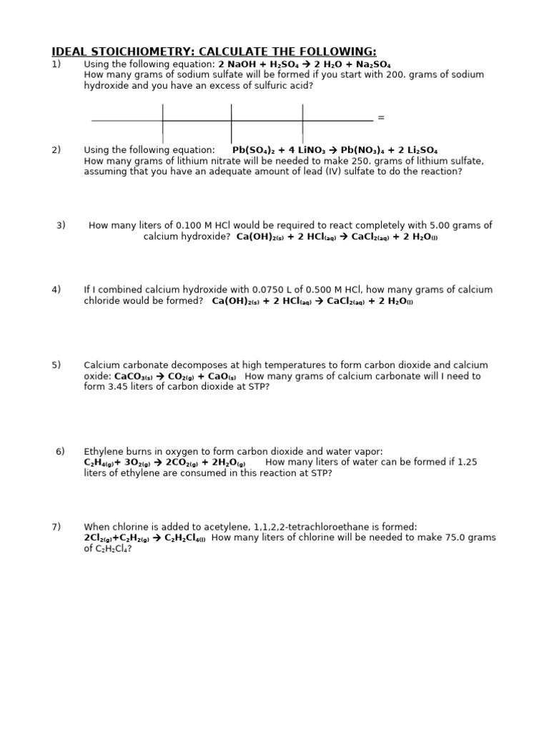 Ideal Stoich Problems 14 | PDF | Stoichiometry | Hydroxide