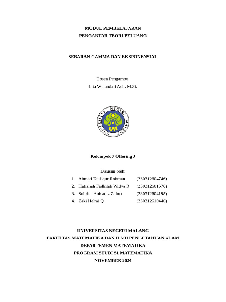 Makalah PTP OffrJ 7 Sebaran Gamma & Eksponensial | PDF