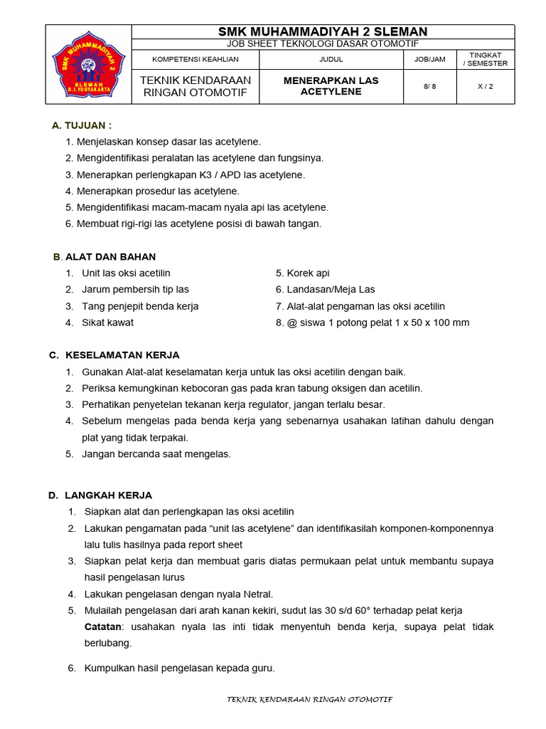 Job Sheet Las Asetylene-8 | PDF