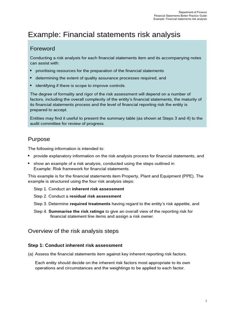 r3 7 Example Financial Statements Risk Analysis | PDF | Risk | Risk ...