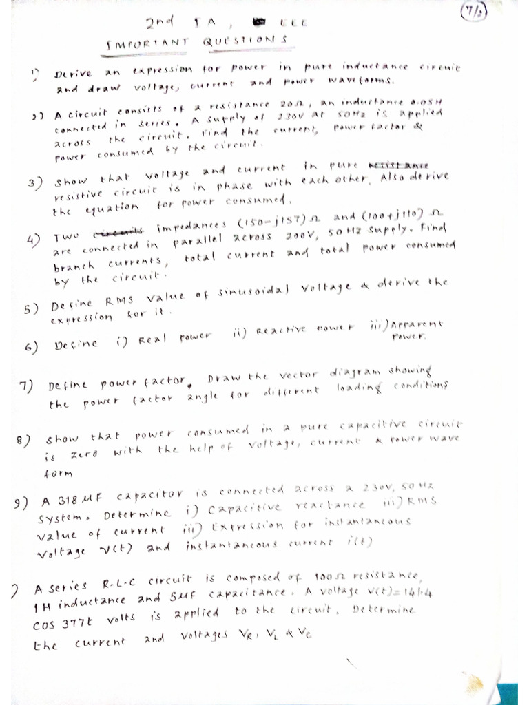 Imp. Questions, 2nd IA, EEE | PDF