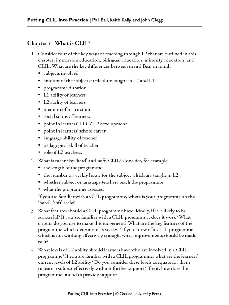 Clil Discussion Questions - Chapter 1 | PDF | Second Language | Learning