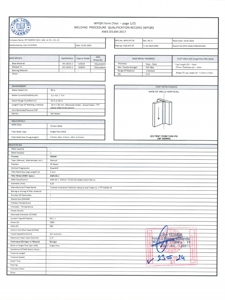 3F WPQR Underwater Welding | PDF