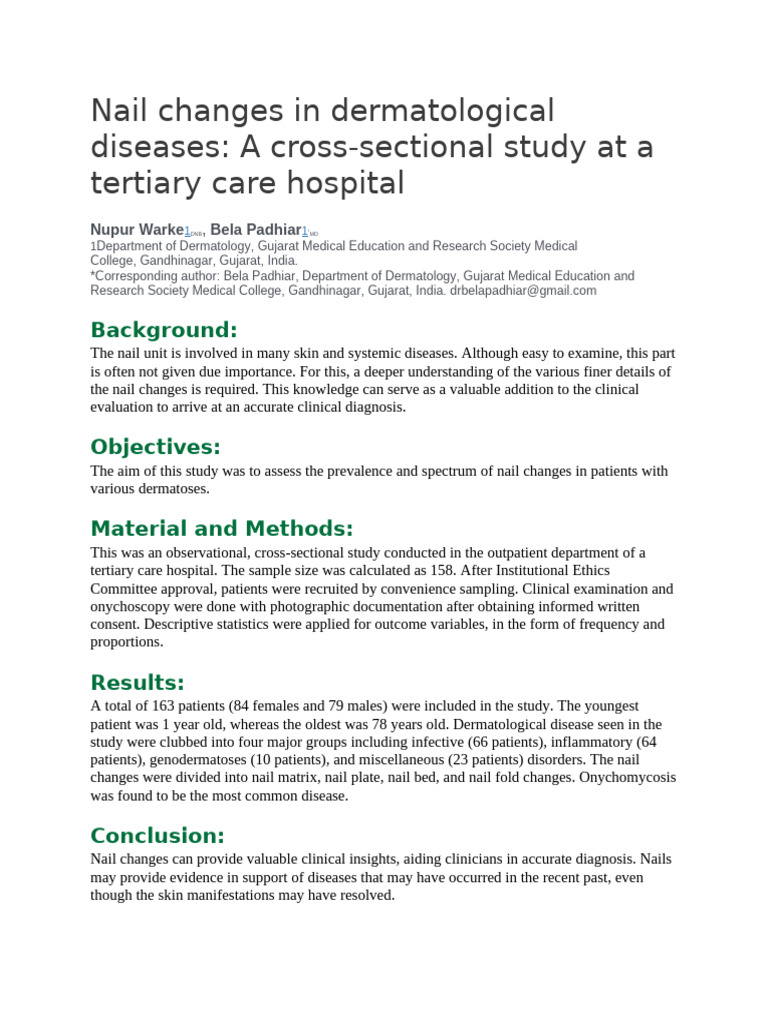 Nail Changes in Dermatological Diseases | PDF
