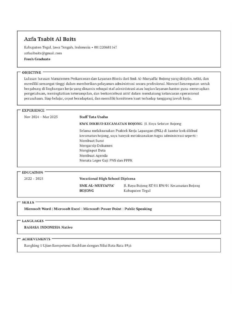 CV Azfa | PDF