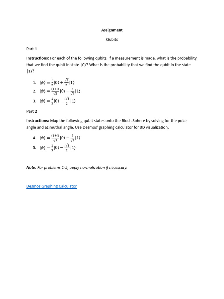 Qubits Assignment | PDF
