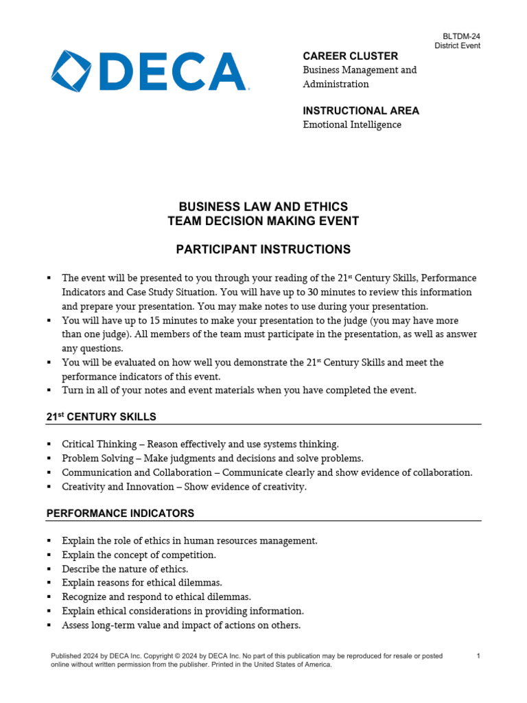 DECA Roleplay - Business Ethics | PDF | Thought | Copyright