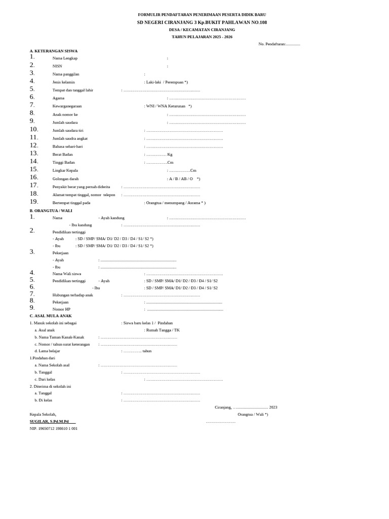 Formulir PPDB SDN Ciranjang 3 | PDF
