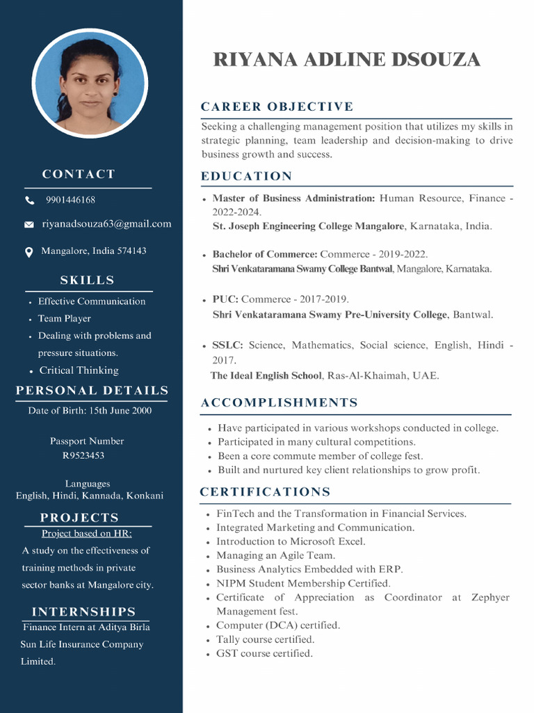 Resume Riya Na Ad Lined Souza | PDF