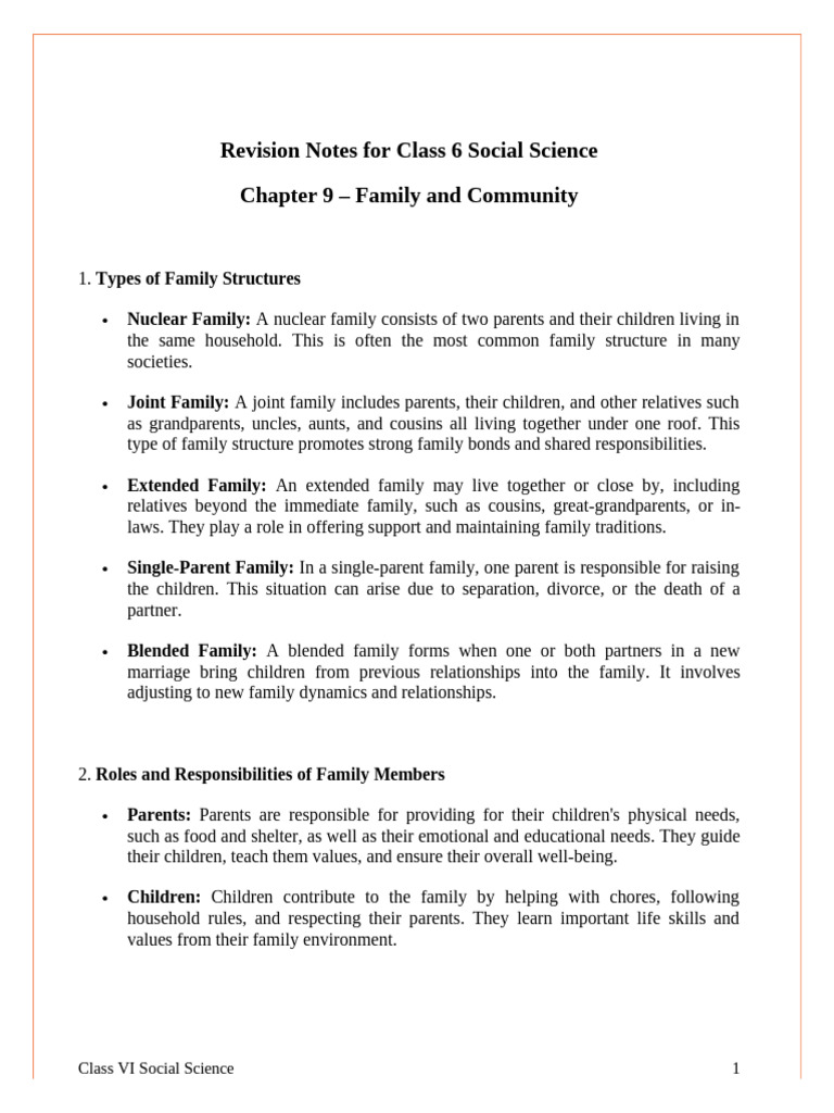 Class 6 SST: Family and Community Notes | PDF | Family | Grandparent
