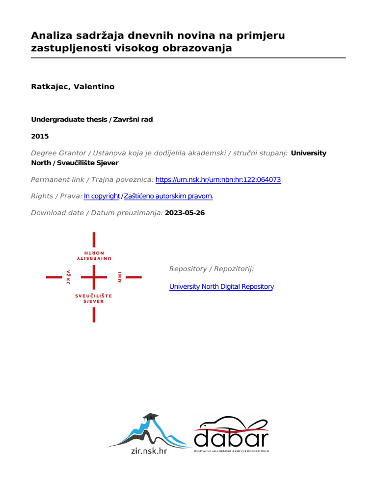 Ratkajec Valentino Unin 2015 Zavrs Struc | PDF