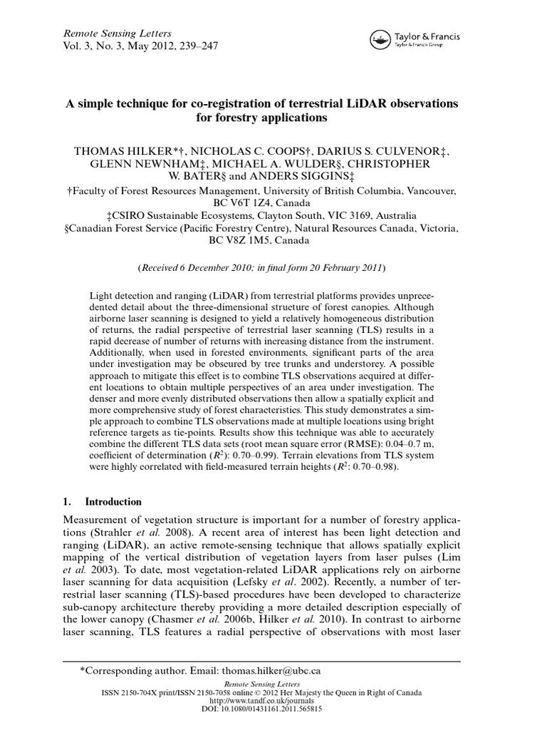 Co-registration Technique for Terrestrial LiDAR | PDF | Lidar