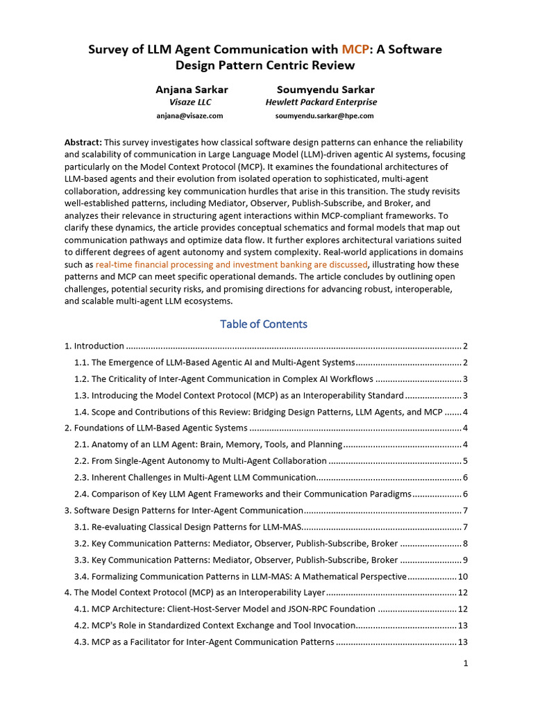 Survey of LLM Agent Communication With MCP: A Software Design Pattern ...