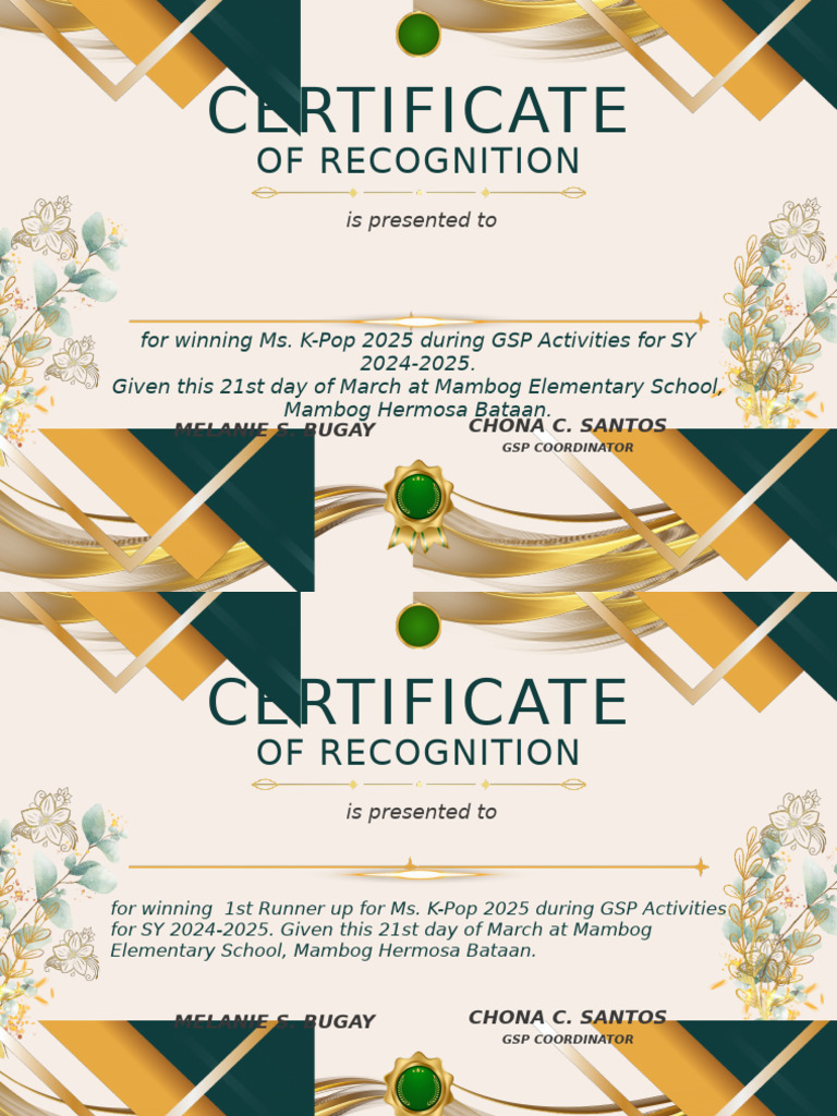 Gold and Green Vintage Elegant Recognition Certificate | PDF