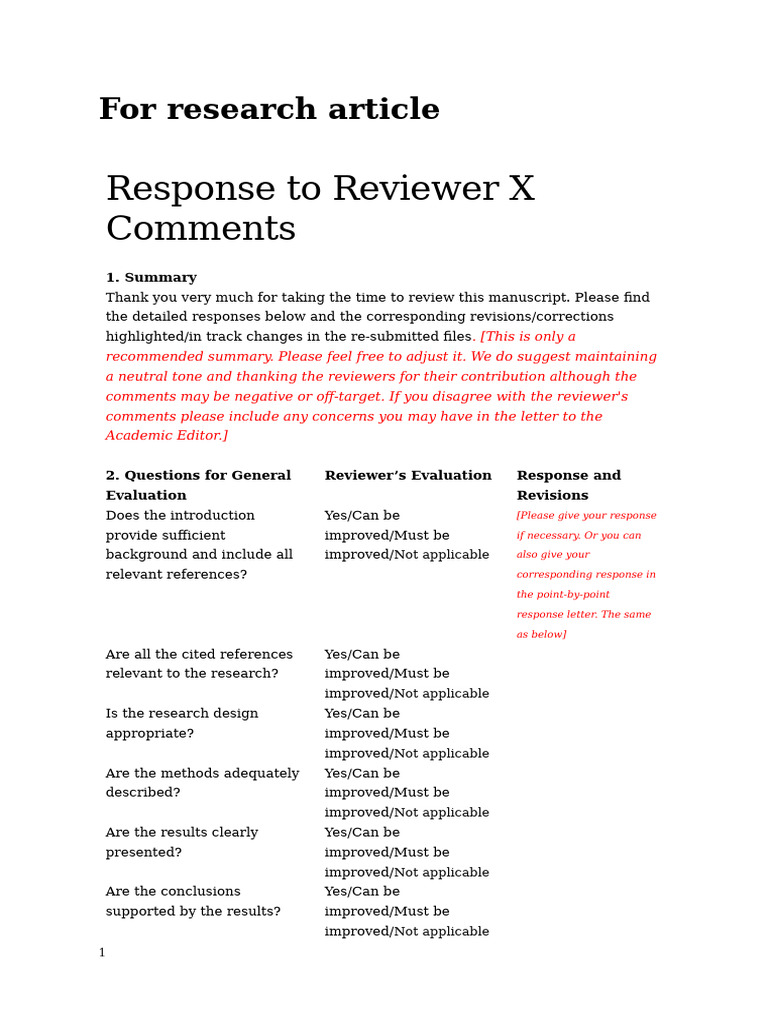 Reviewer Response for Research Article | PDF | Human Communication