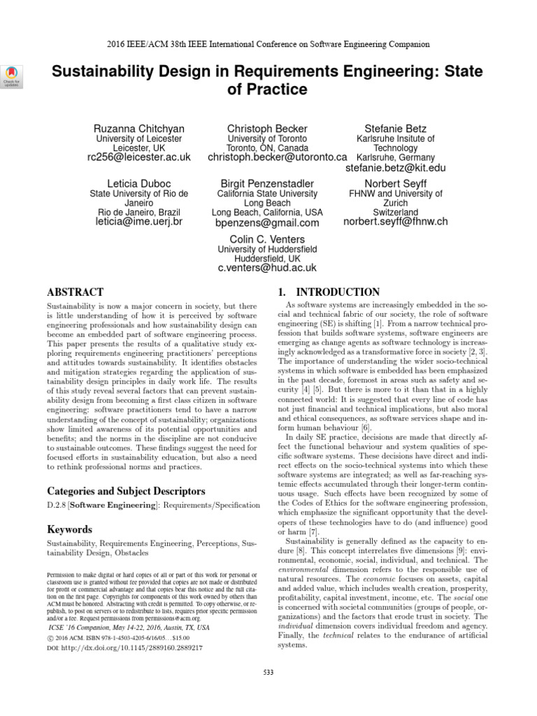 Sustainability in Requirements Engineering | PDF | Sustainability