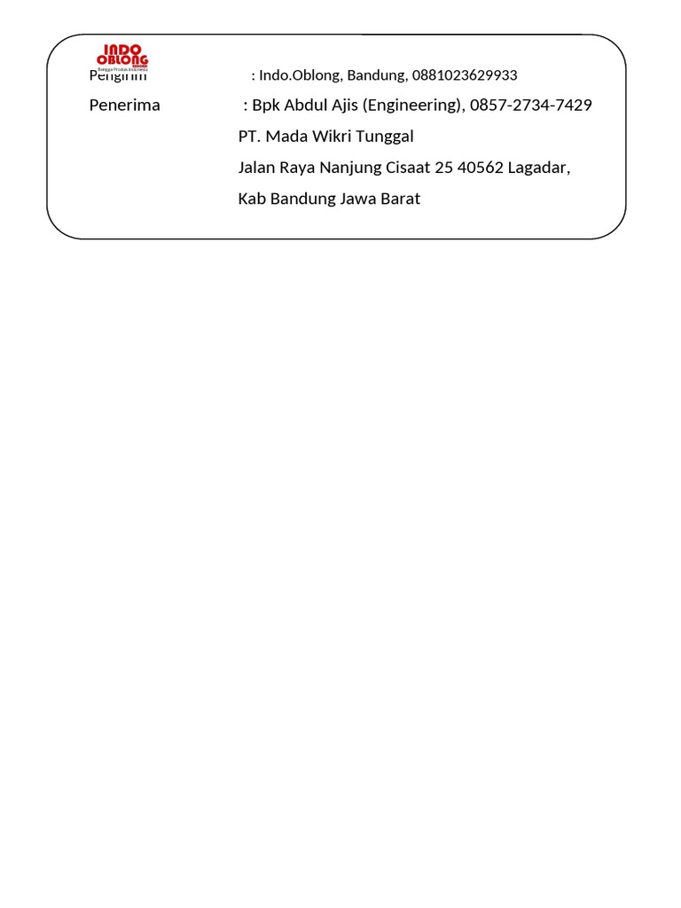 Label Print Alamat PT Mada | PDF