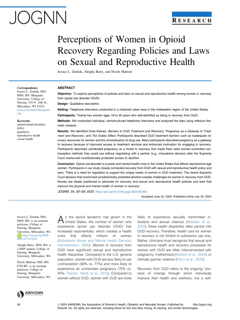 Perceptions of Women in Opioid Recovery Regarding | PDF | Health Care