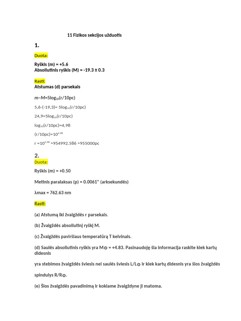 11 Fizikos Sekcijos Užduotis | PDF