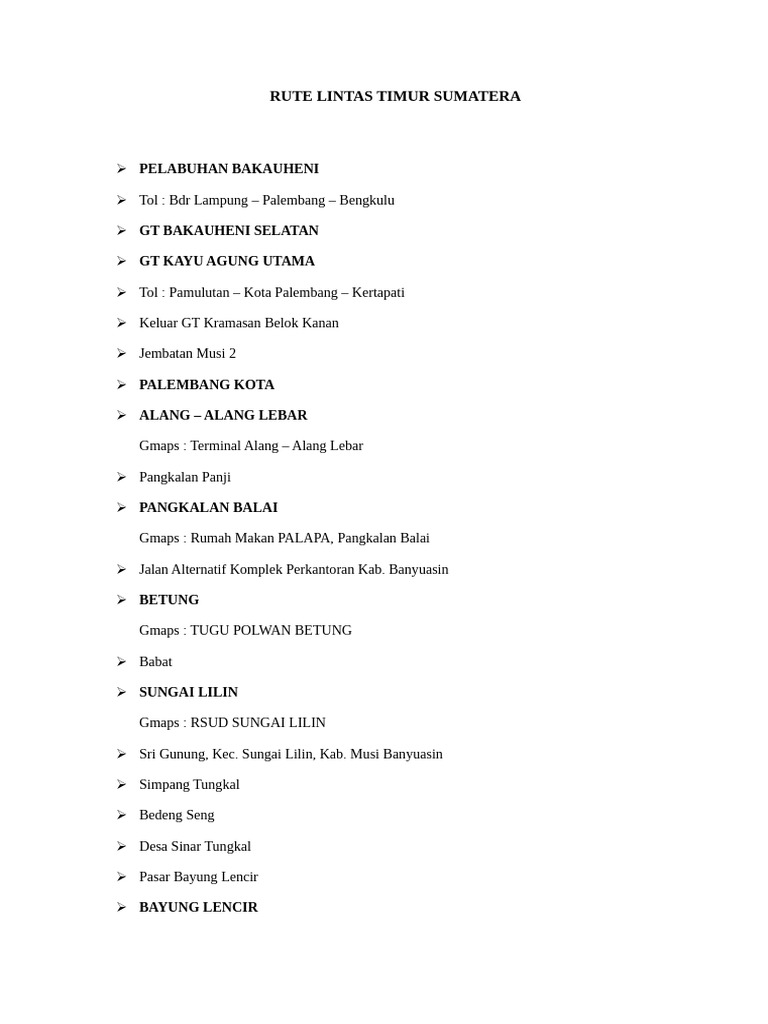 Rute Lintas Timur Sumatera | PDF