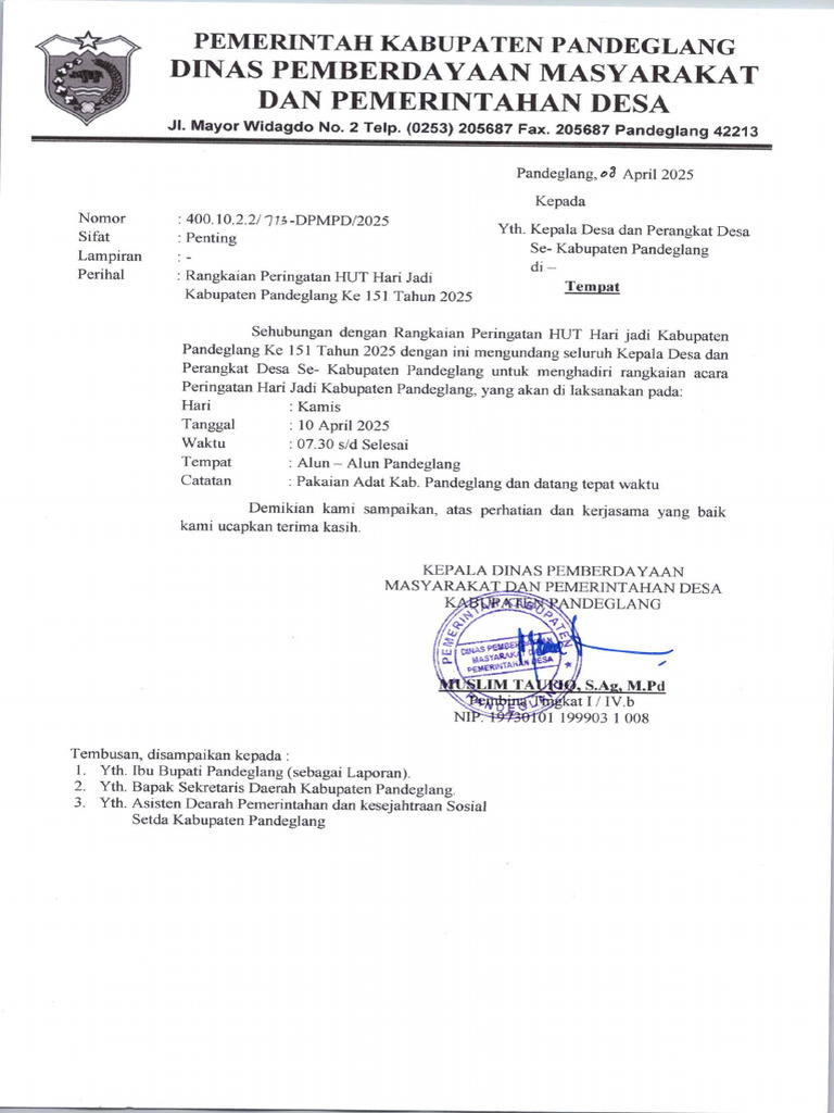 Surat Undangan Kepala Desa Dan Perangkat Desa | PDF