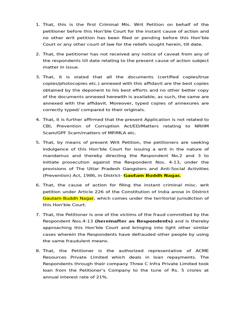 Vivek Chaudhary Gangster Writ | PDF | Fraud | Crimes