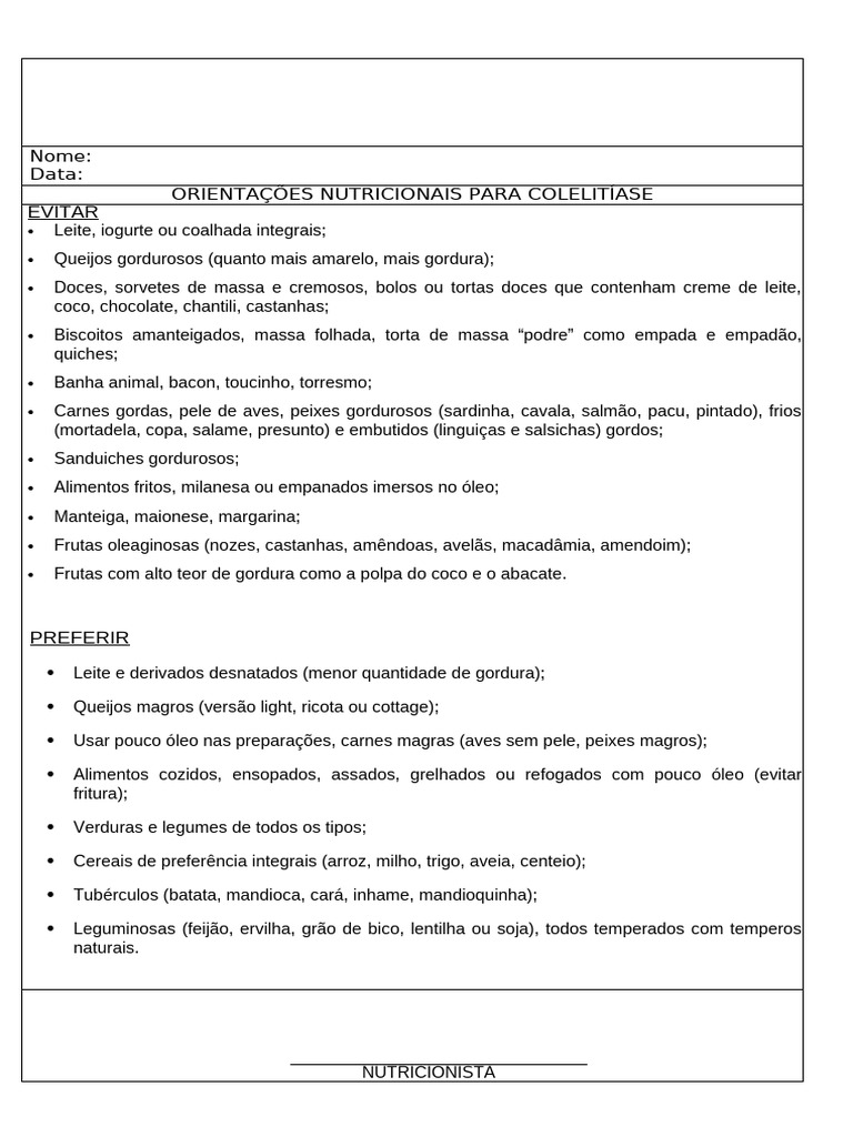 Colelitiase (Pedra Na Vesícula) Nutri | PDF