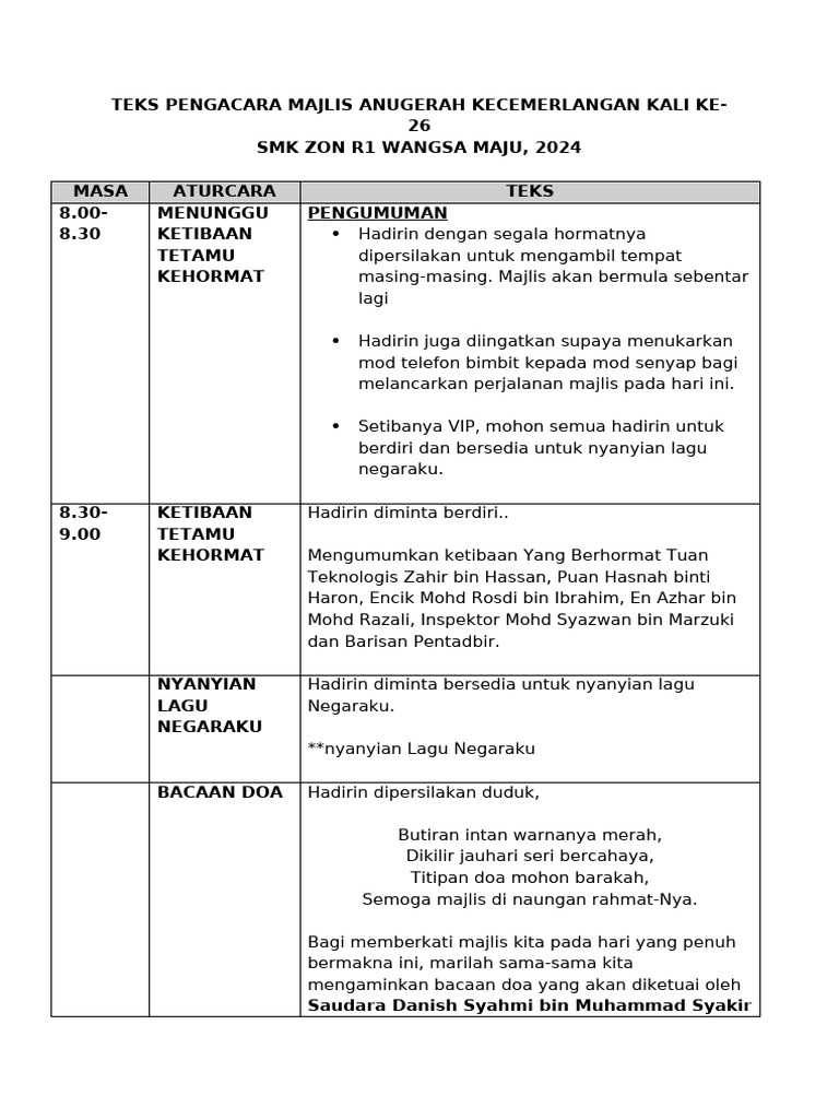 Teks Pengacara Majlis Anugerah Kecemerlangan 2024 - 2 | PDF