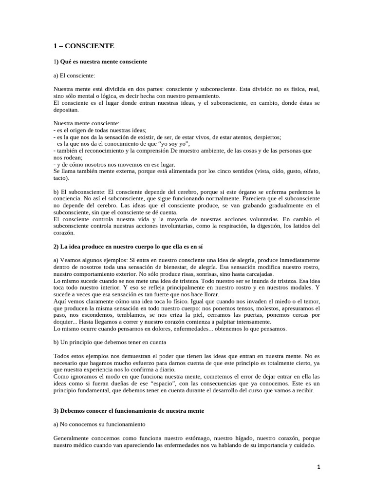 2 y 3 Consciente y Subconsciente | PDF | Mente | Pensamiento