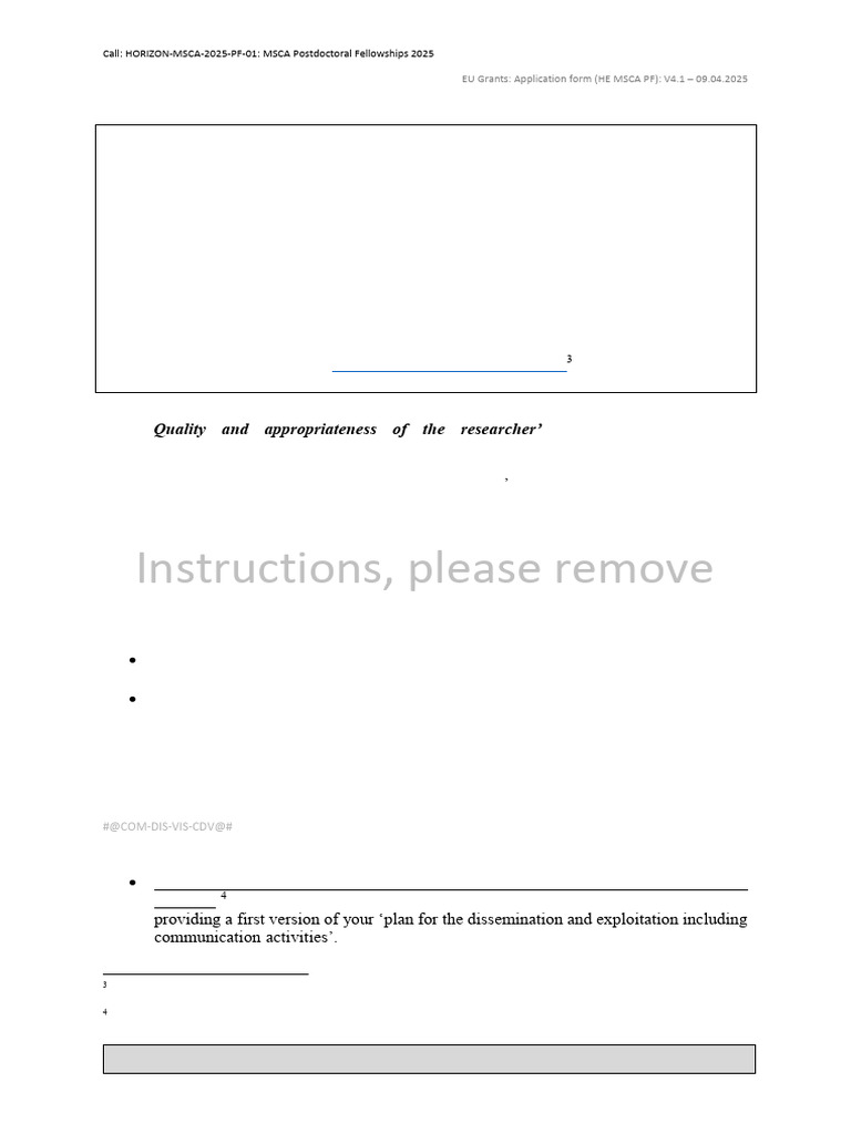 Tpl_Application Form (Part B) (HE MSCA PF)-9 | PDF