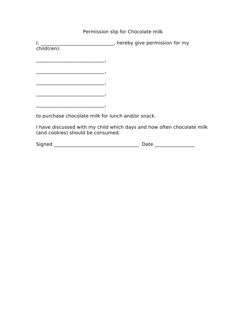 Permission Slip For Chocolate Milk 3 | PDF