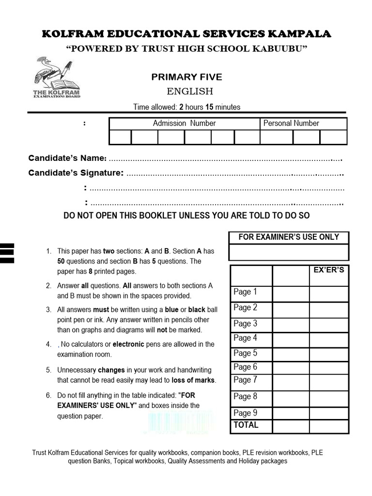 Kolfram p5 English Set I Term II Exams 2025 | PDF | Vehicles