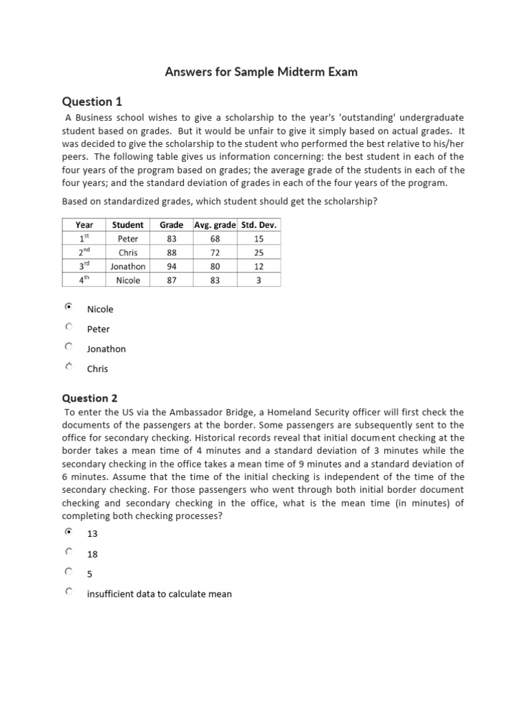 Sample Midterm Exam MSCI 1000 With Answers | PDF | Sampling (Statistics ...