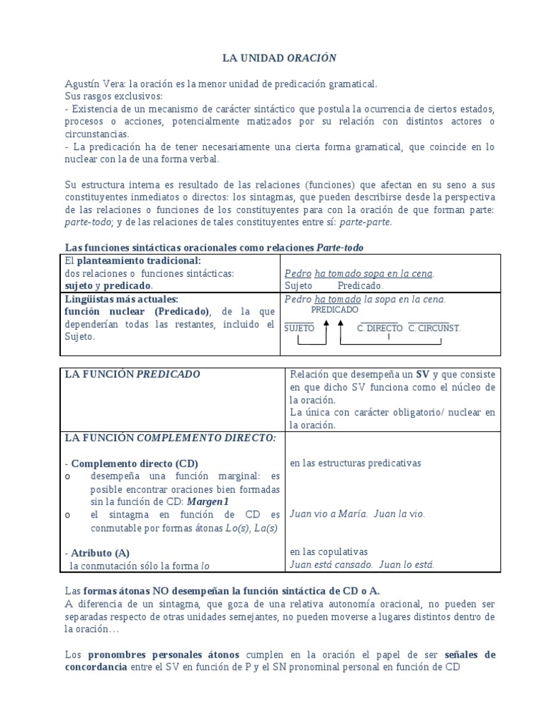 La Unidad Oración - Tablas | PDF | Predicado (Gramática) | Oración ...