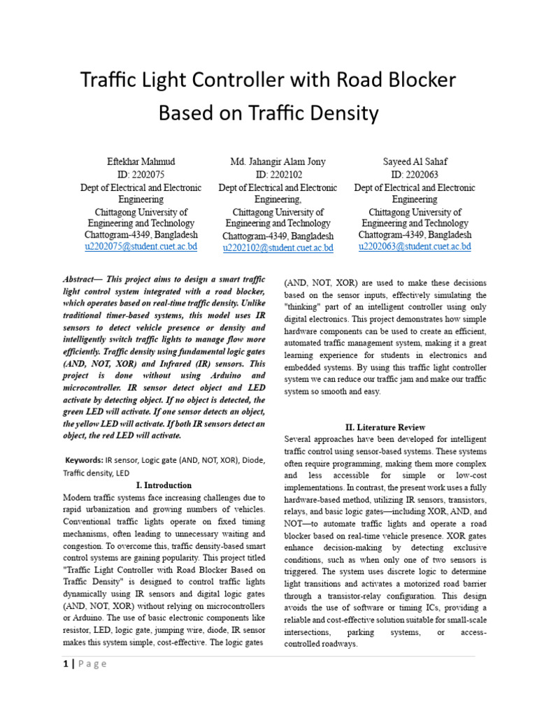 Traffic Light Controller With Road Blocker Based On Traffic Density ...