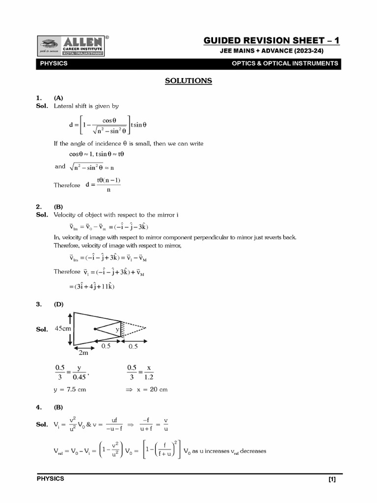 02 GRS-1 Physics (Optics) Sol | PDF