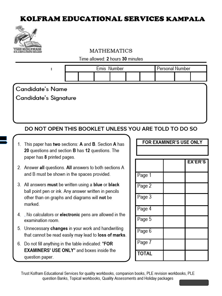 Standard Kolfram National Mock Mathematics Set IV 2025 | PDF | Mathematics