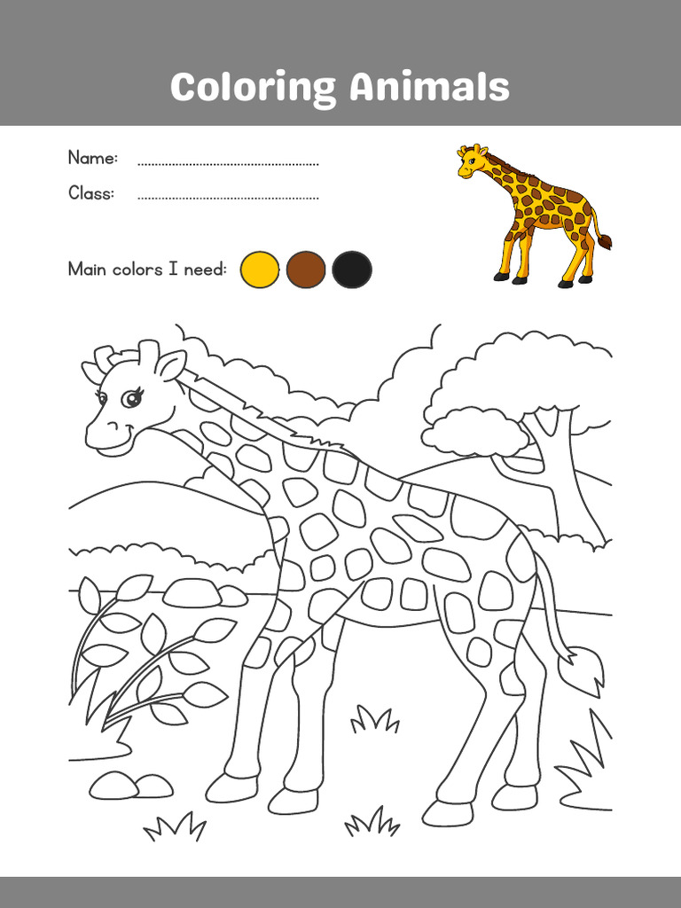 Gray and White Fun Art Activity Coloring Animals Worksheet | PDF