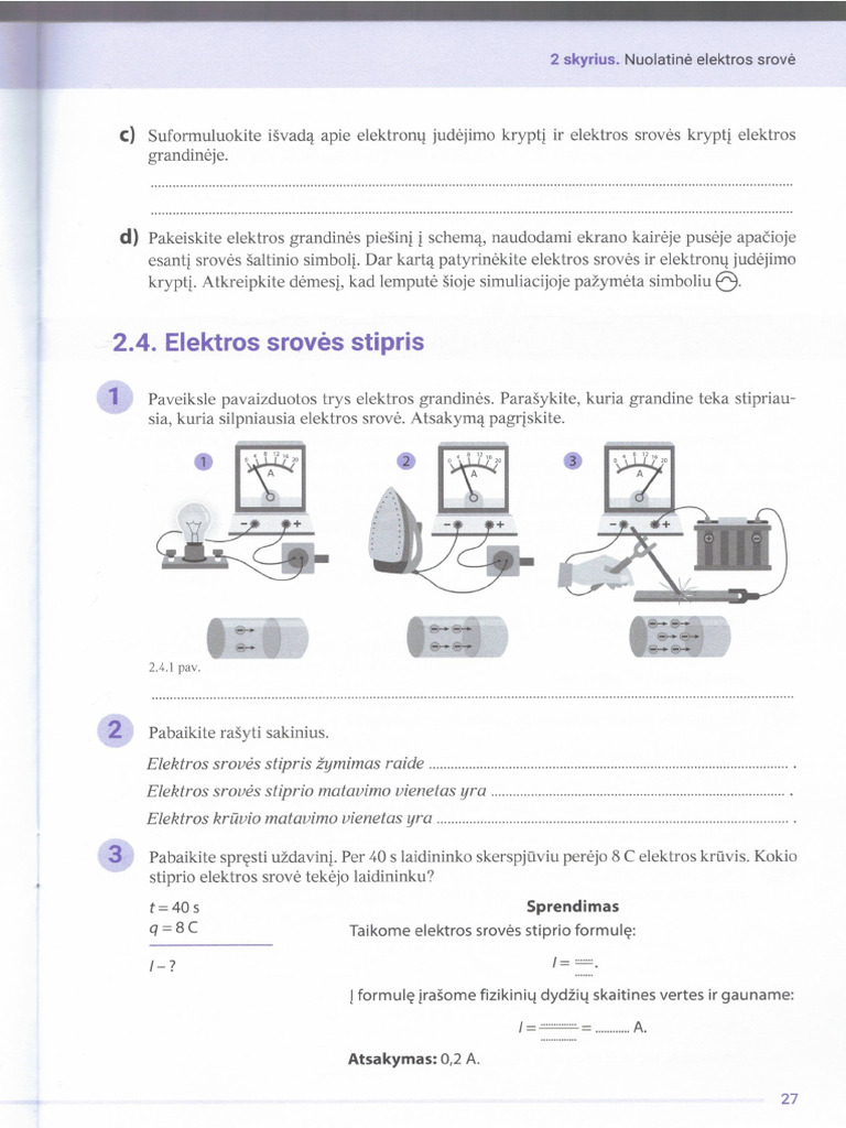 2.4 Pratybos. Tema Elektros Srovės Stipris. | PDF